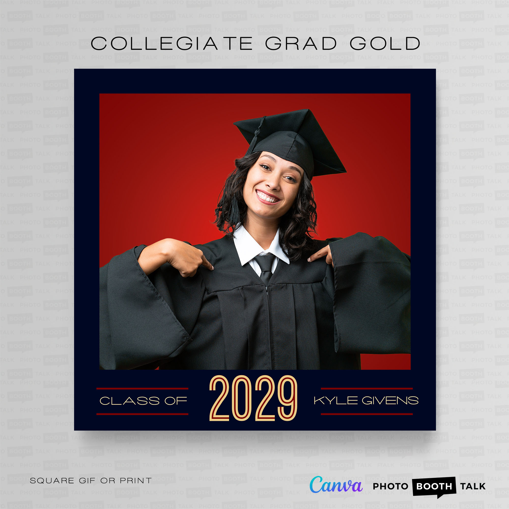Collegiate Grad Gold – Square – For Canva | Photo Booth Talk